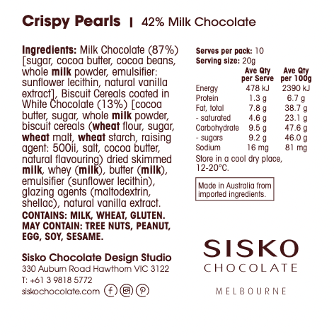 Daily Dose | Crispy Pearls | Milk Chocolate | 42% cacao | 200g – Sisko ...