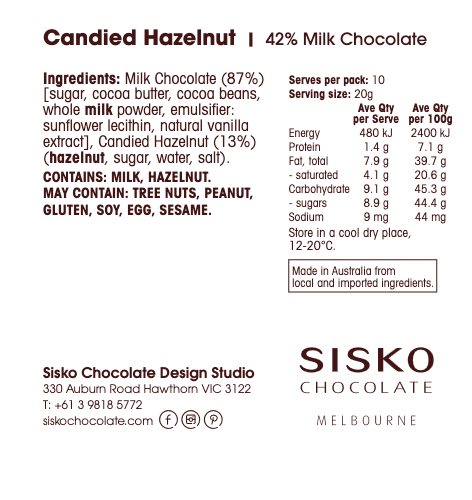 Daily Dose | Candied Hazelnut | Milk Chocolate | 42% cacao | 200g ...